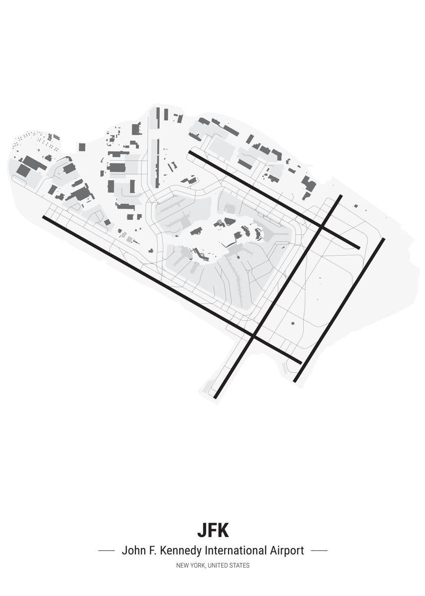 'JFK Airport Map' Poster, picture, metal print, paint by Conceptual ...
