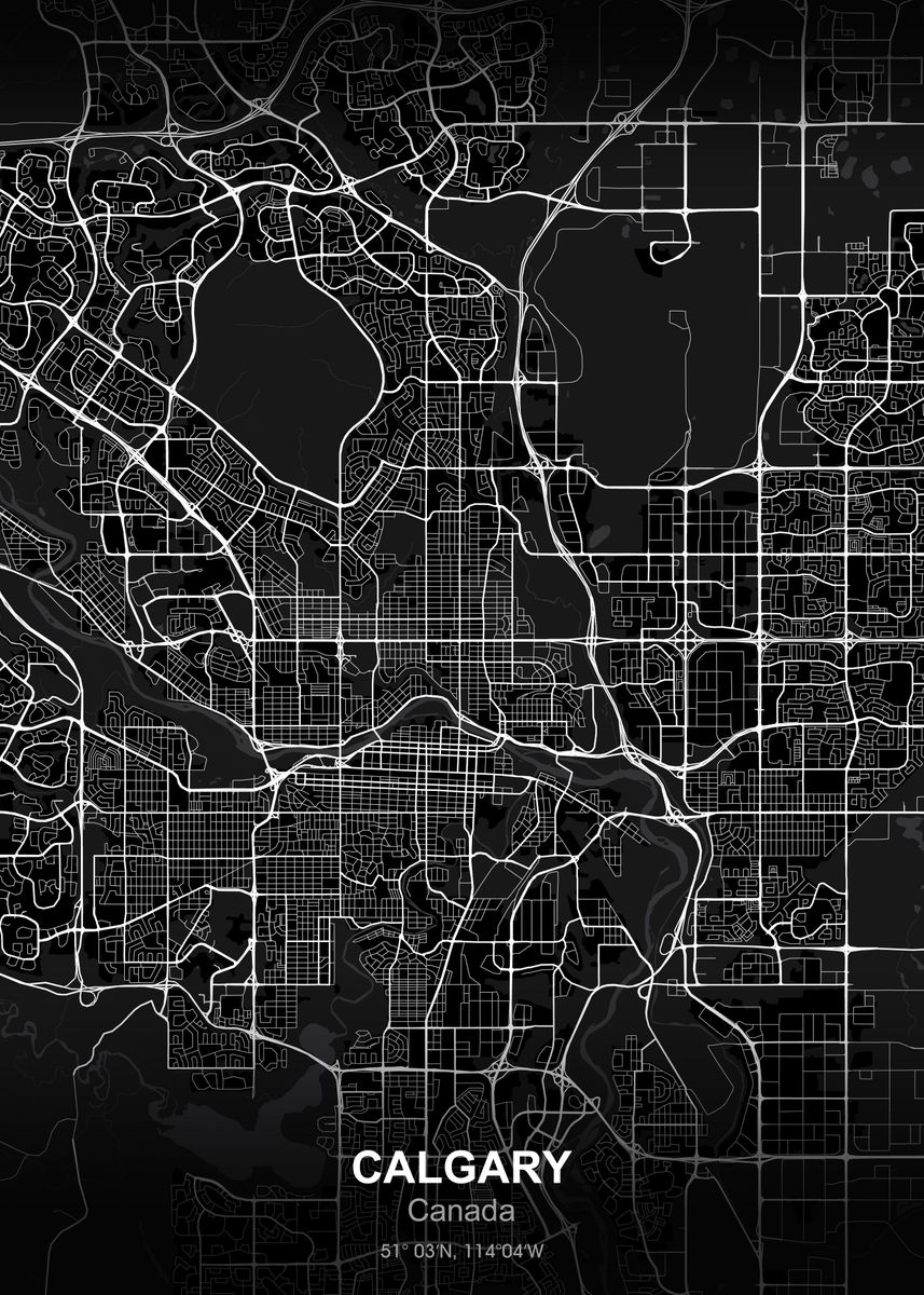 'Calgary city map black' Poster, picture, metal print, paint by Project ...