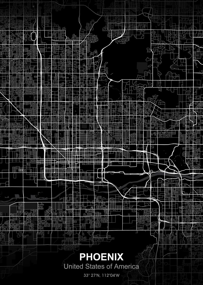 'phoenix city map black' Poster, picture, metal print, paint by Project ...