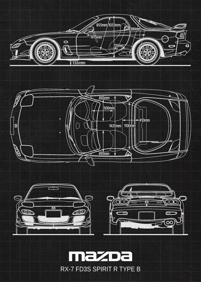 'Mazda RX7 FD3S Spirit R T' Poster, picture, metal print, paint by ...
