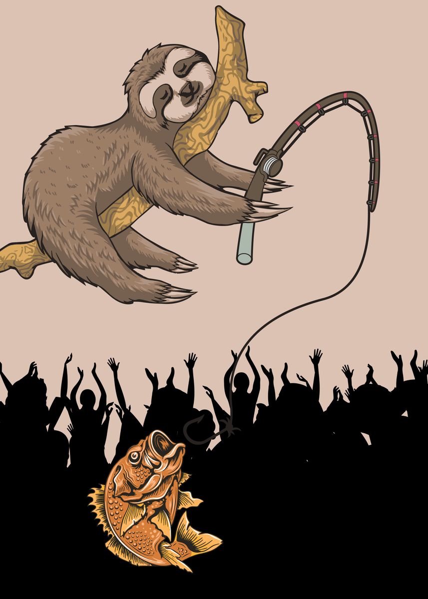 'Fishing Sloth Sport' Poster, picture, metal print, paint by Saphira ...