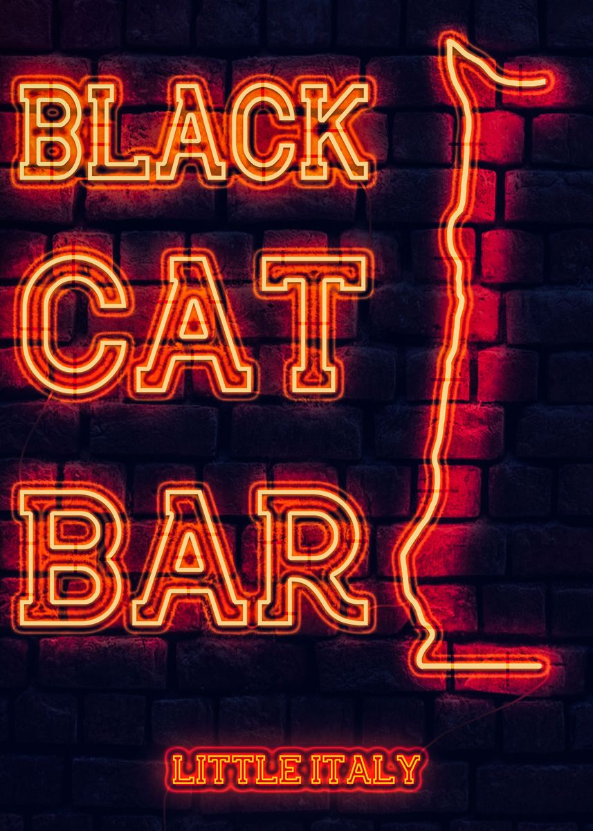 'Black Cat Bar Neon Sign' Poster, picture, metal print, paint by Don ...