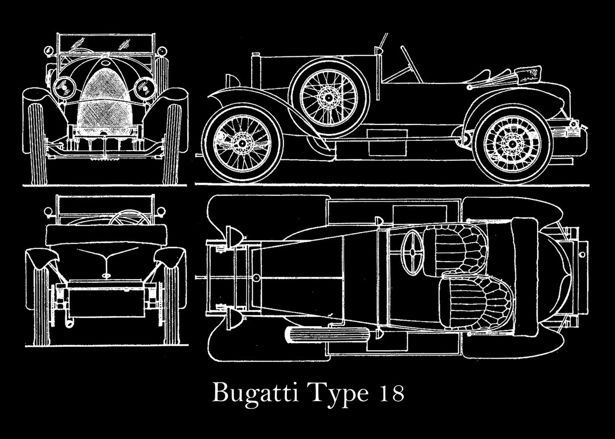 'Bugatti Type 18 Blueprint' Poster by B & W Arts | Displate