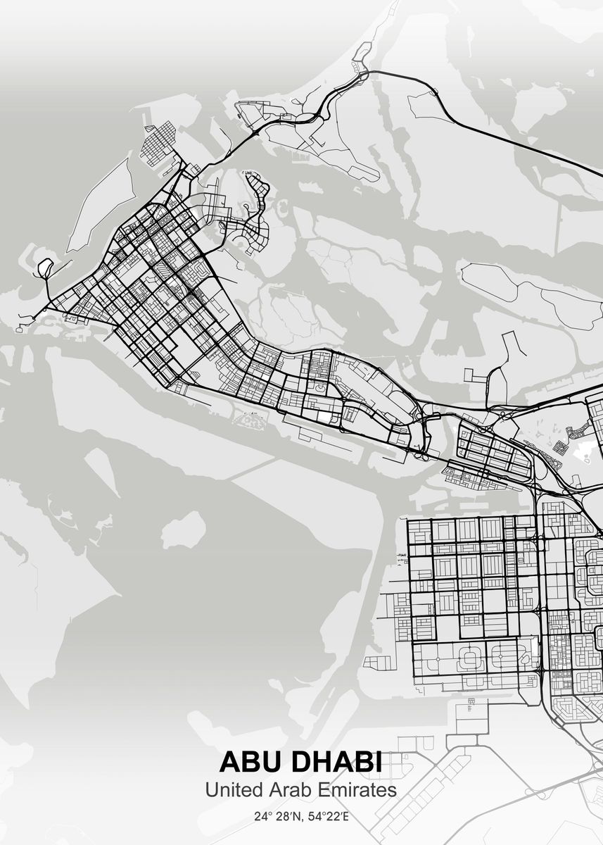 'Abu Dhabi city map white' Poster, picture, metal print, paint by ...