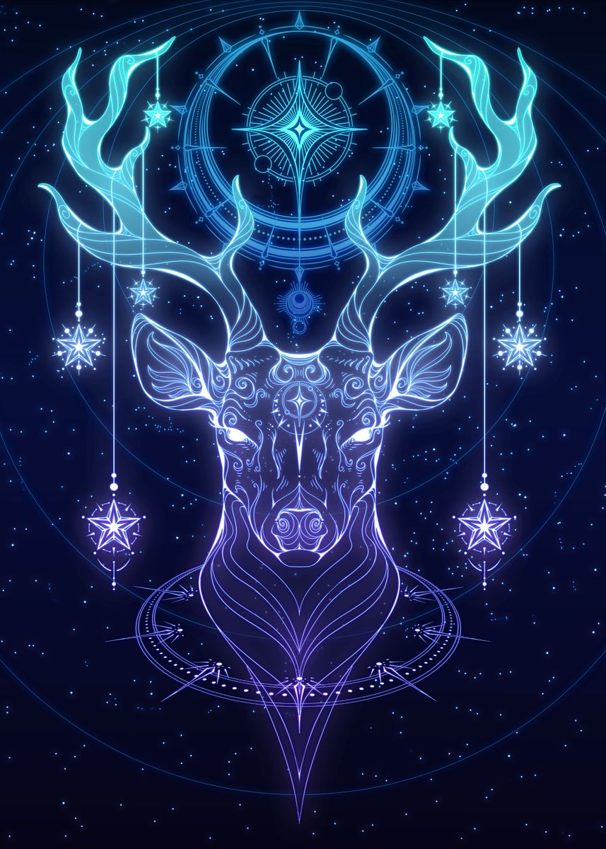 'Aqua Celestial Stag' Poster, picture, metal print, paint by Venetia ...