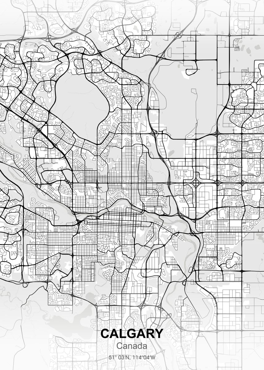 'Calgary city map white' Poster, picture, metal print, paint by Project ...