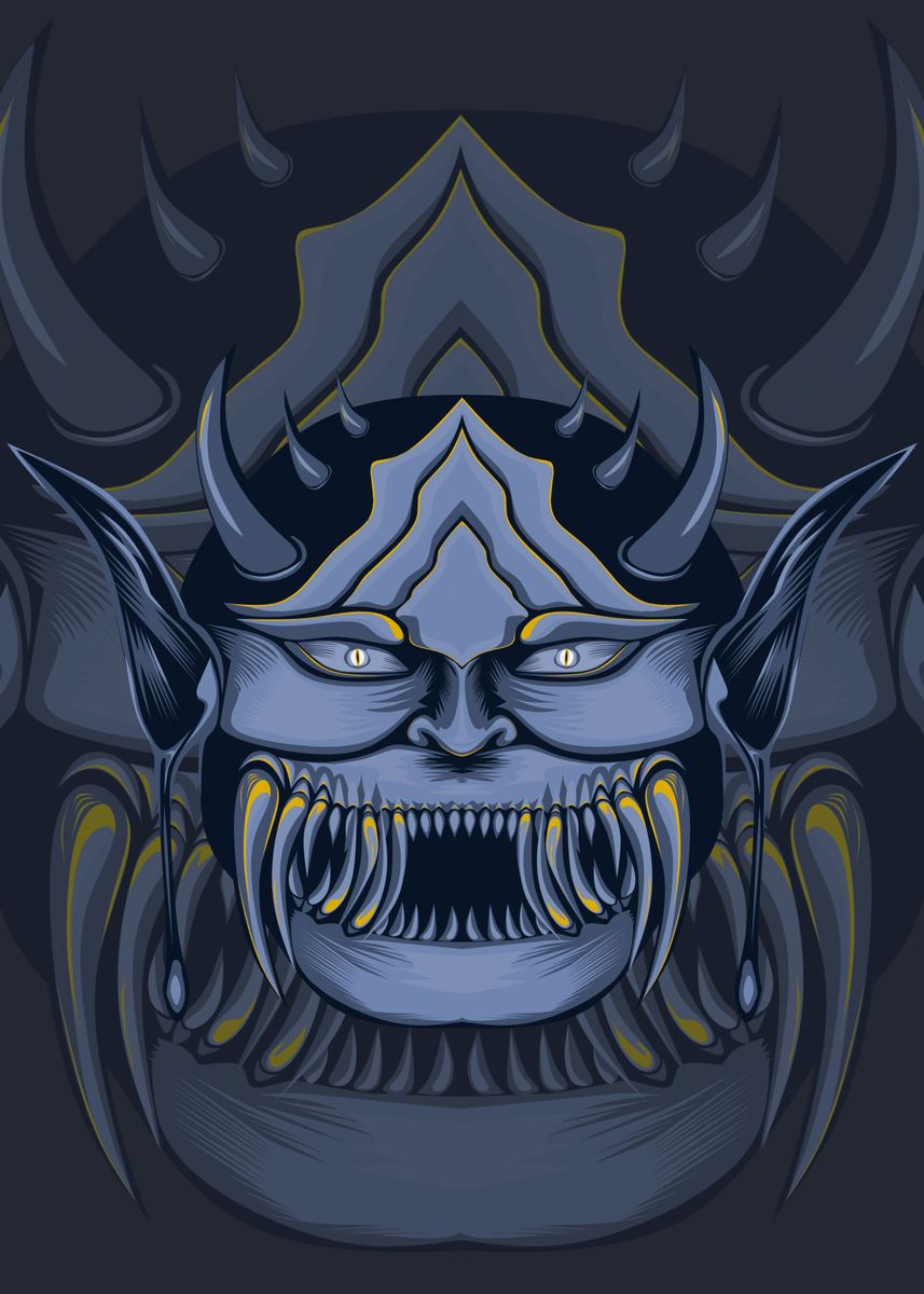 'oni mask grayscale' Poster, picture, metal print, paint by crypto ...