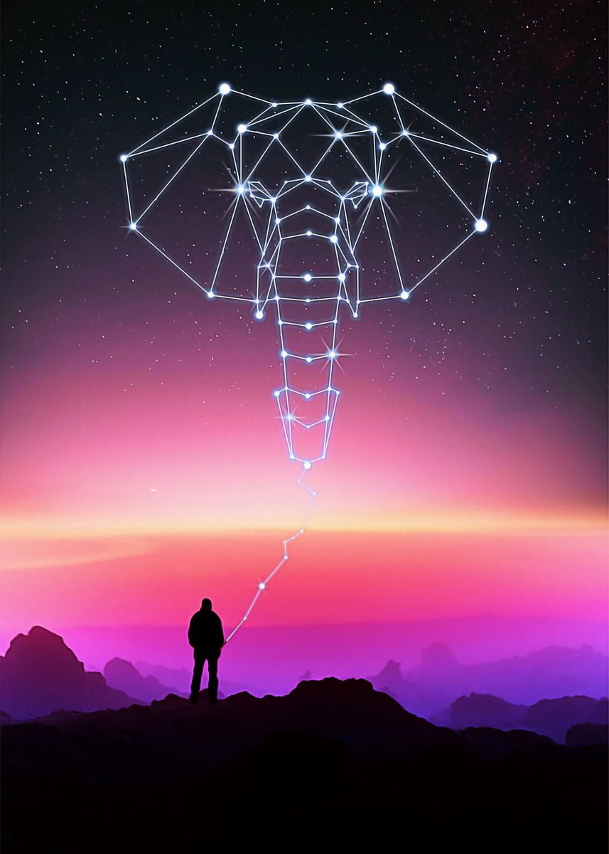 'Elephant constellation' Poster, picture, metal print, paint by Donma ...