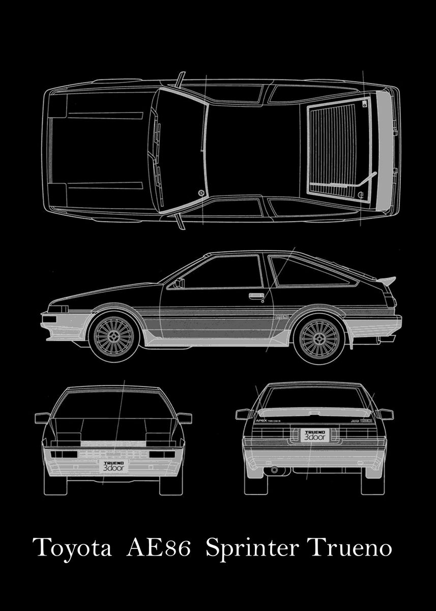 'Toyota AE86 Sprinter ' Poster, picture, metal print, paint by B & W ...