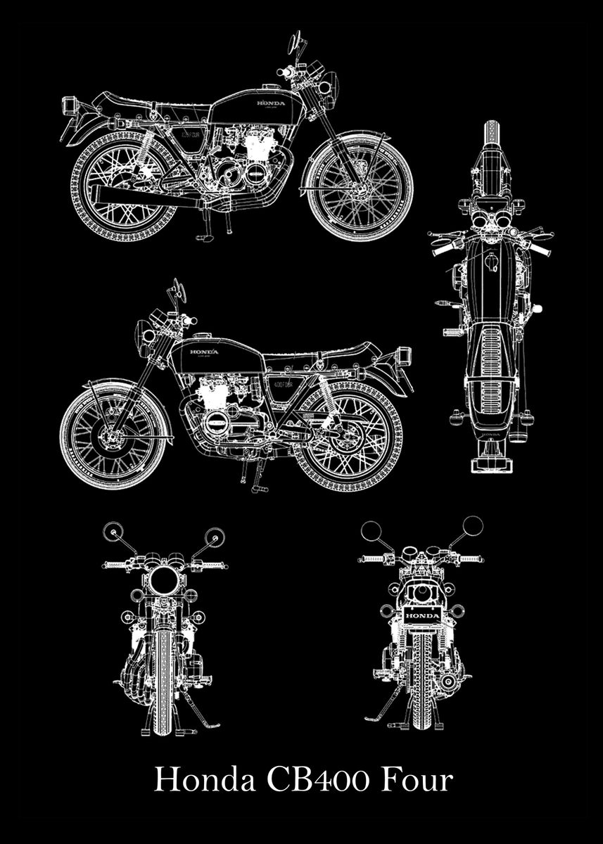 'Honda CB400 Four 1976 ' Poster, picture, metal print, paint by B & W ...