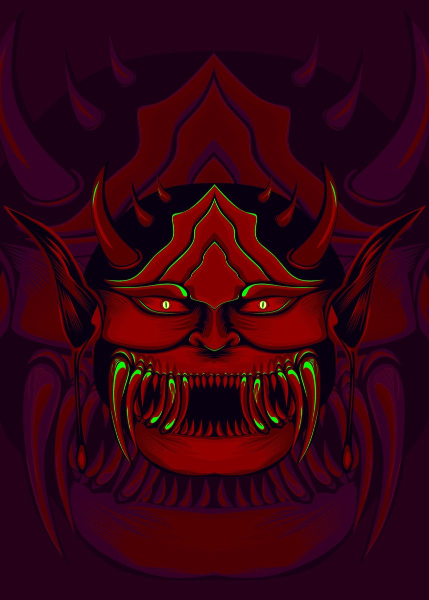 'red oni mask japanese horr' Poster by crypto artdesign | Displate