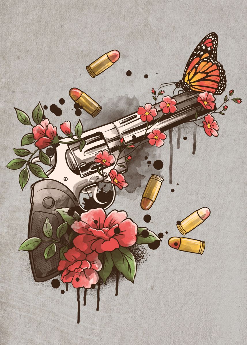 'Floreal revolver' Poster, picture, metal print, paint by NemiMakeit ...