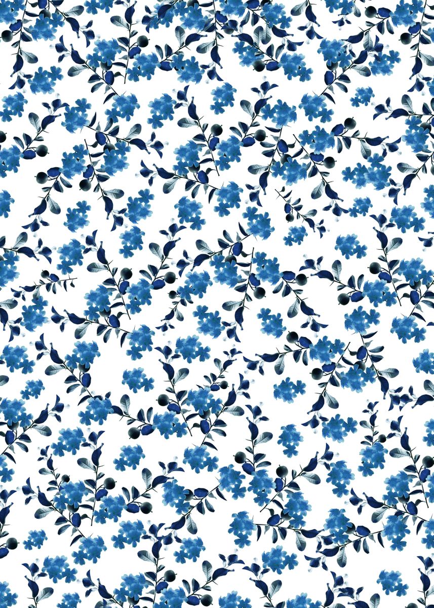 'Blue Flower Pattern 2' Poster, picture, metal print, paint by Anita's ...