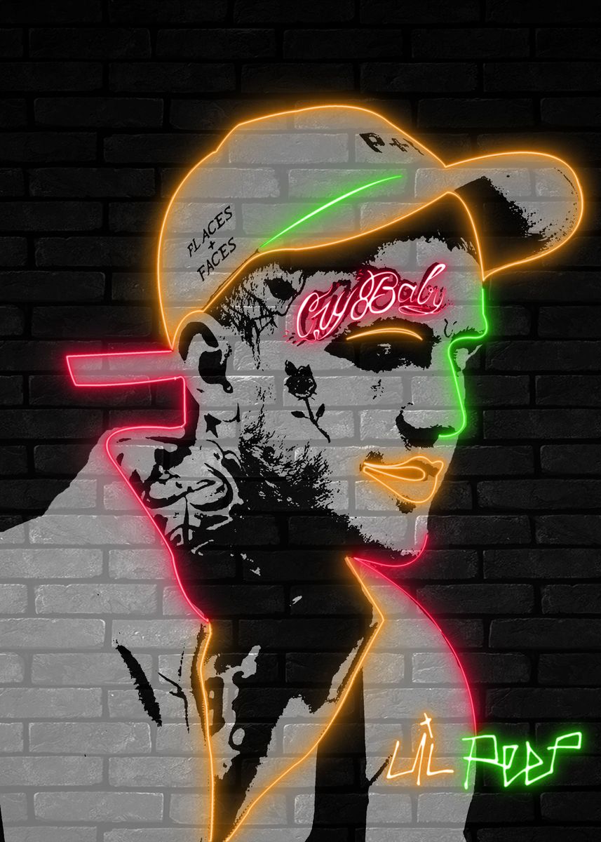 'Lil Peep Neon Light' Poster, picture, metal print, paint by NGUYEN ...