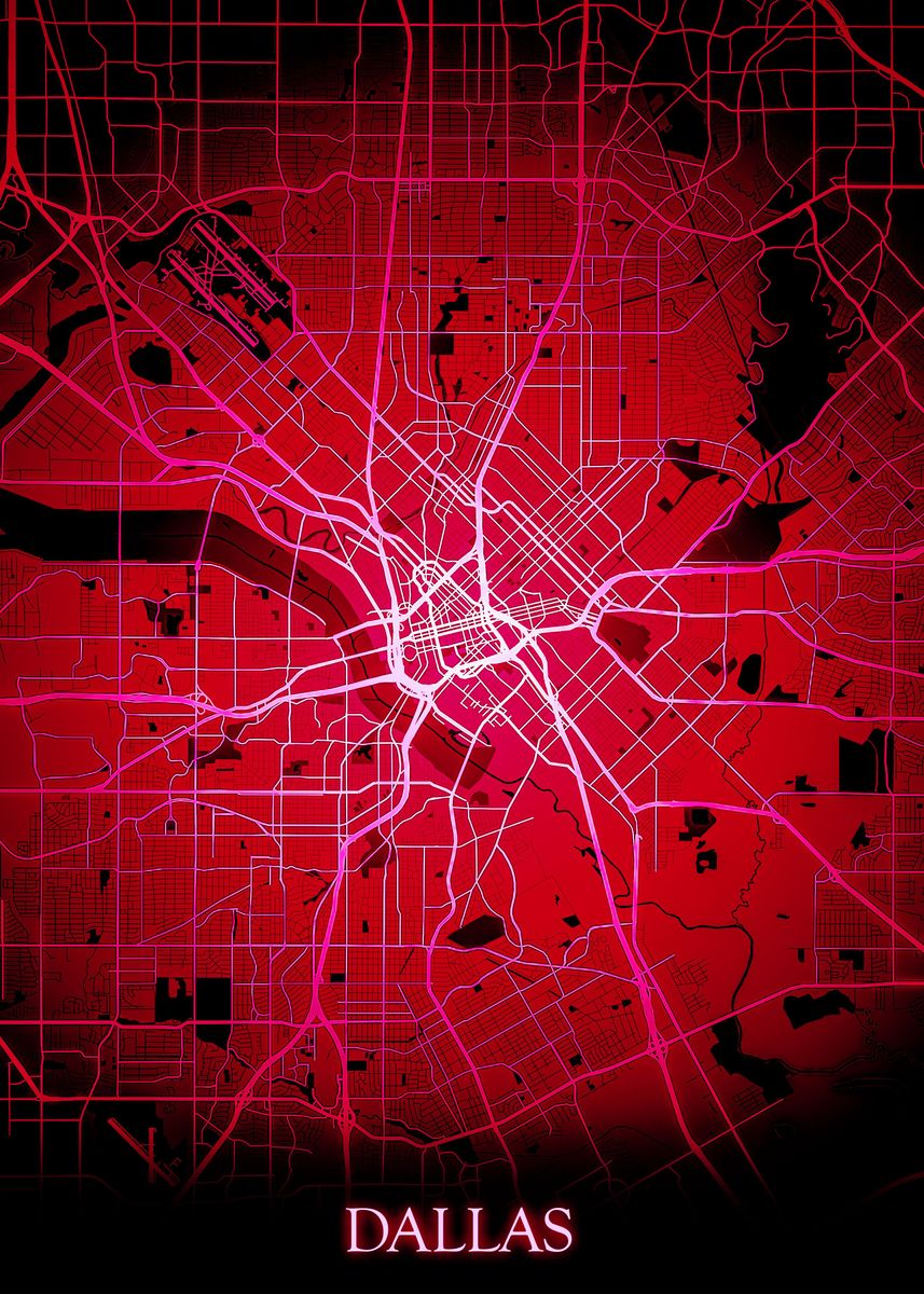 'Dallas Texas red map' Poster, picture, metal print, paint by cuplizx ...