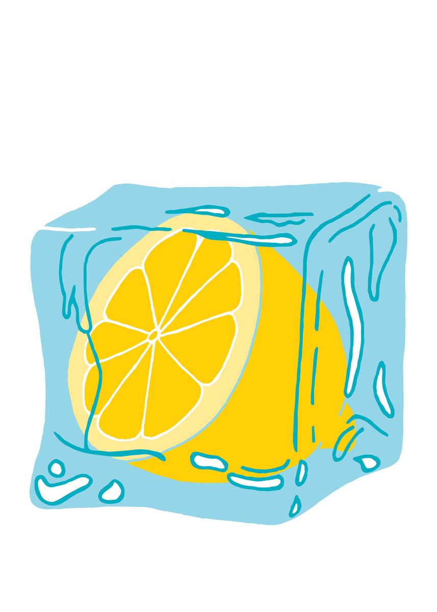 'Ice Cube Fruit Lemon' Poster, picture, metal print, paint by Lucky Art ...