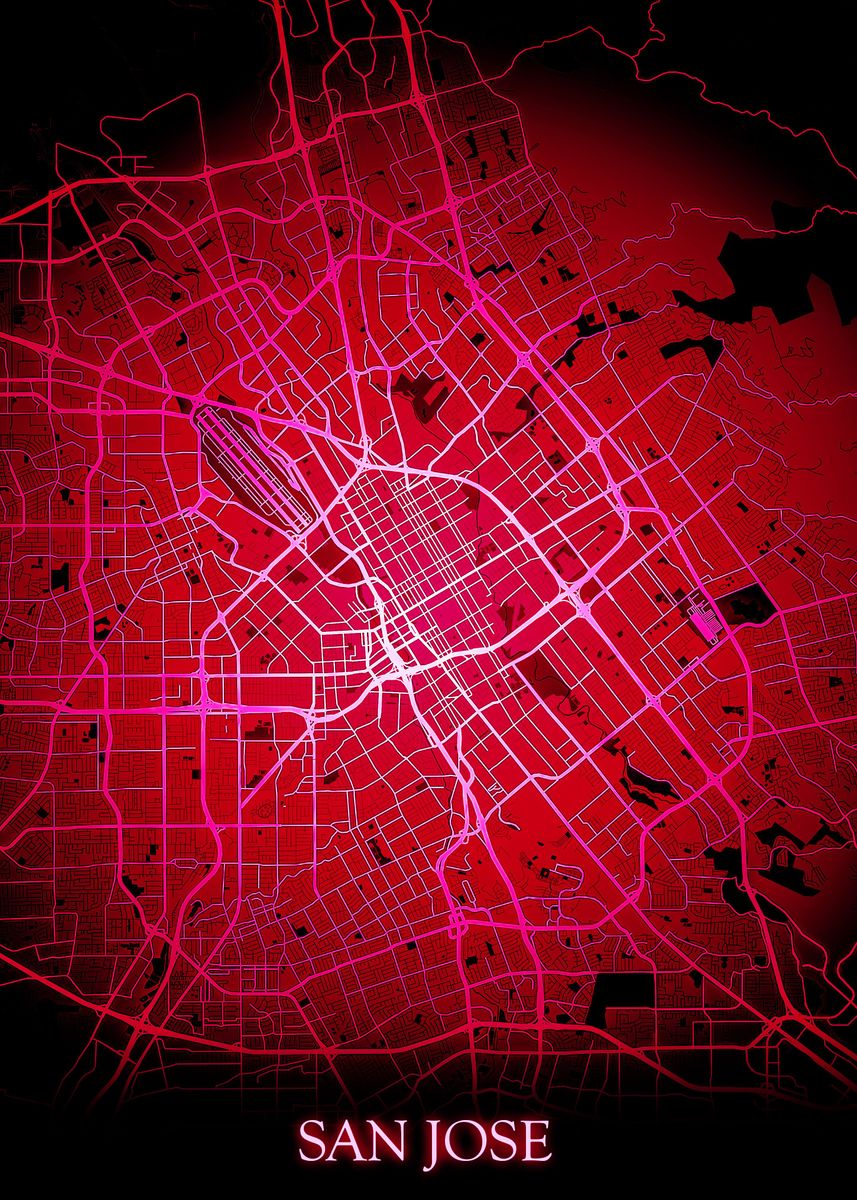 'San Jose Red Map' Poster by cuplizx | Displate