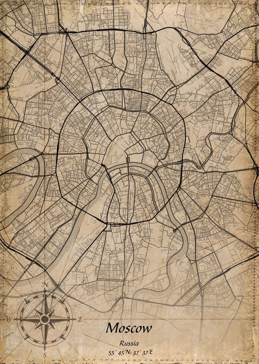 'moscow vinatge map' Poster, picture, metal print, paint by Project X ...