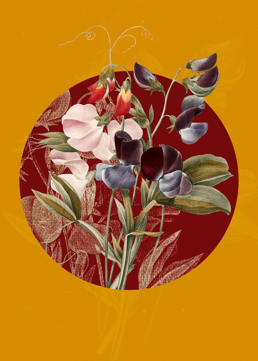 'Vintage Sweet Pea Flowers' Poster by Holy Rock Design | Displate