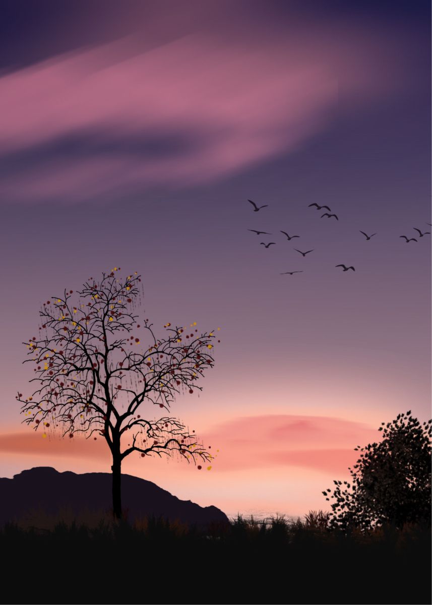 'Nature Trees Purple Sky' Poster, picture, metal print, paint by Max ...