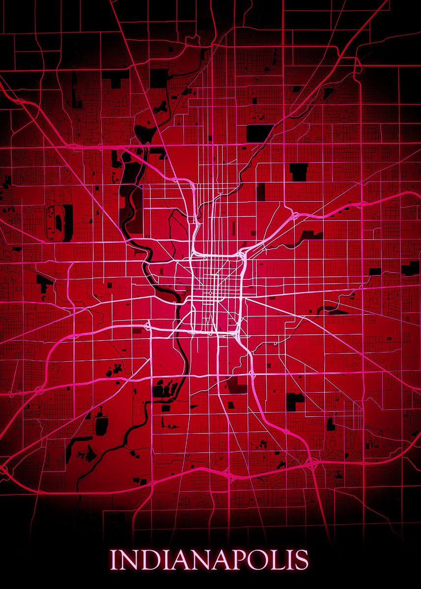 'Indianapolis red Map' Poster, picture, metal print, paint by cuplizx ...