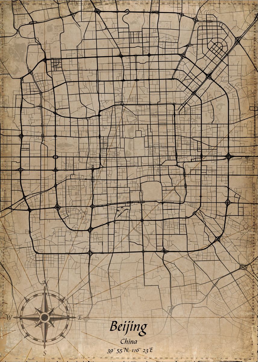 'Beijing vintage map' Poster, picture, metal print, paint by Project X ...