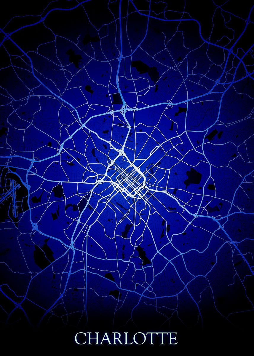 'Charlotte Blue Map' Poster, picture, metal print, paint by cuplizx ...