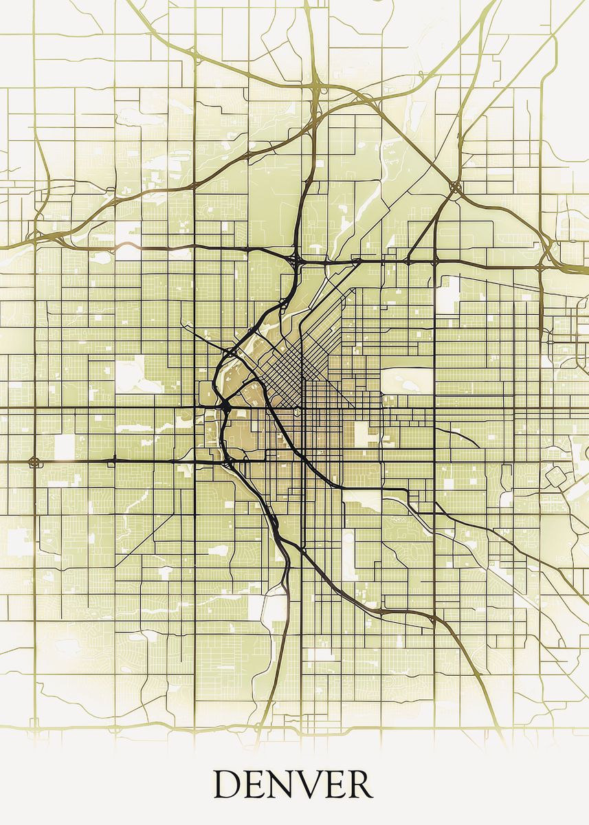 'Denver Monocrome Map' Poster, picture, metal print, paint by Artcom ...