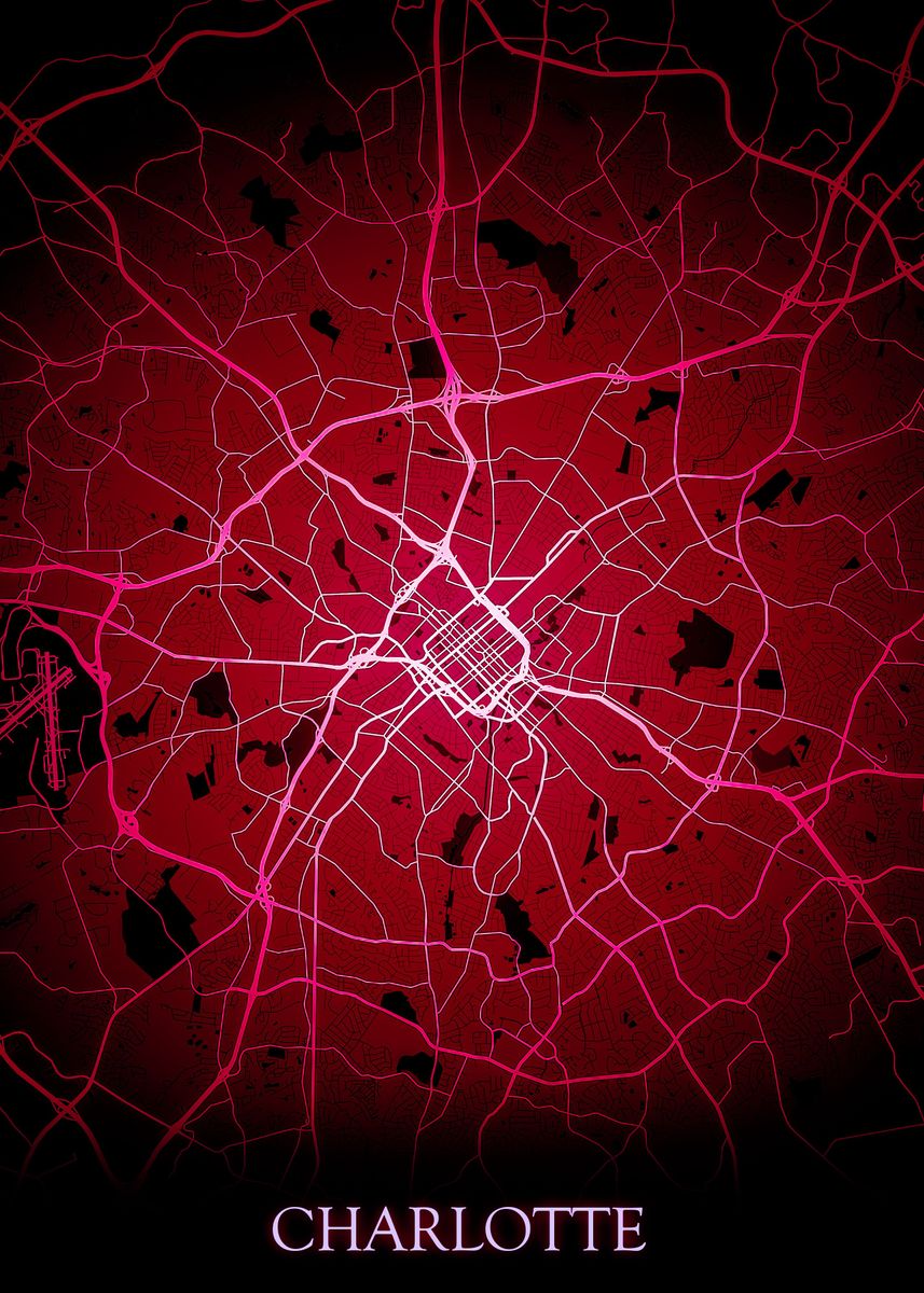 'Charlotte red Map' Poster, picture, metal print, paint by cuplizx ...