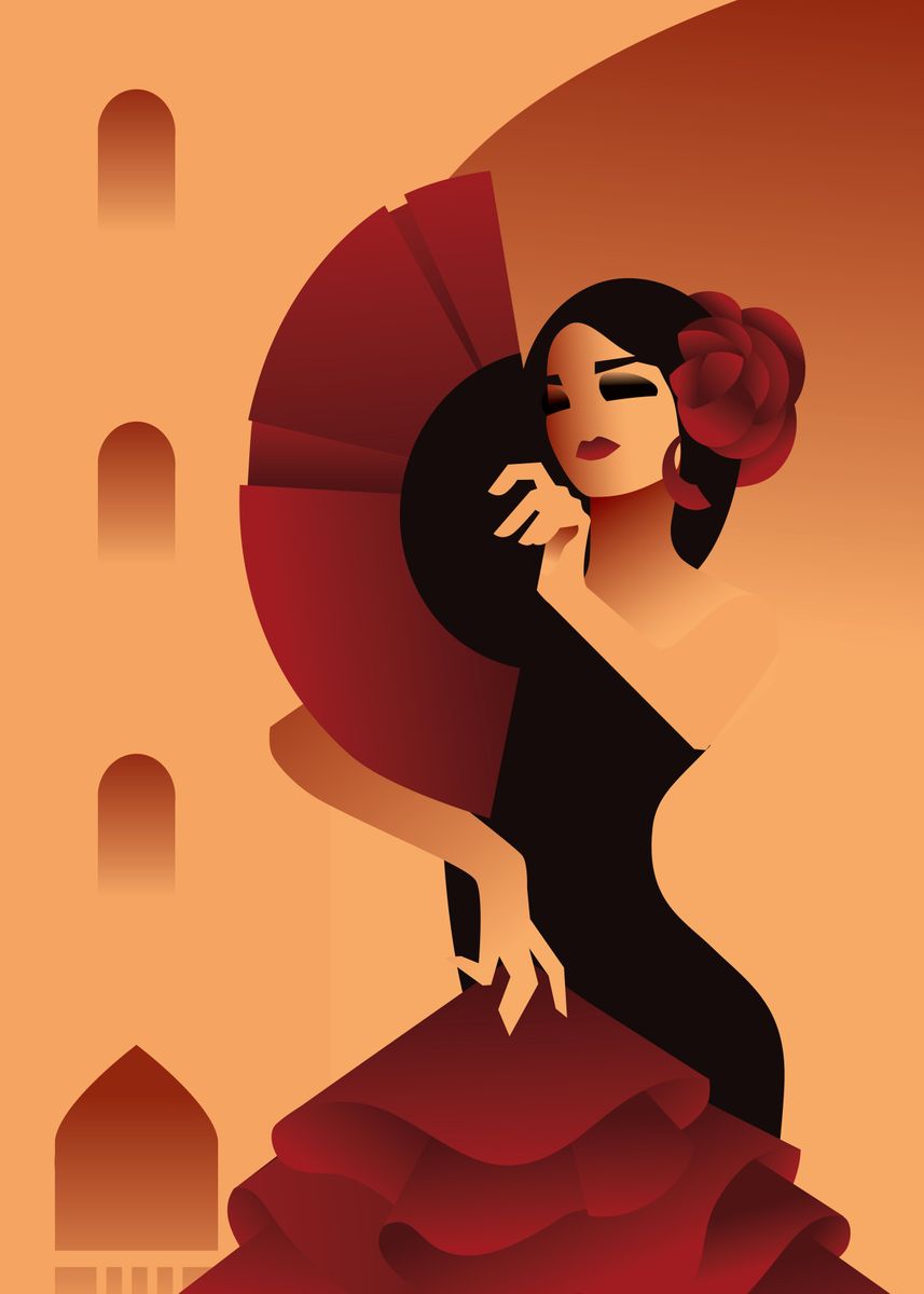 'Spanish Lady in black dres' Poster, picture, metal print, paint by ...