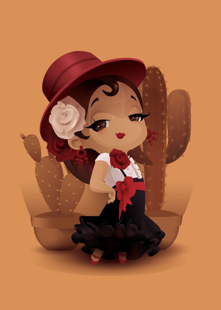 'Chibi flamenco in spanish ' Poster, picture, metal print, paint by ...