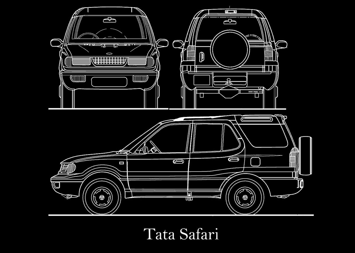 'Tata Safari 2010 Blueprint' Poster by B & W Arts | Displate