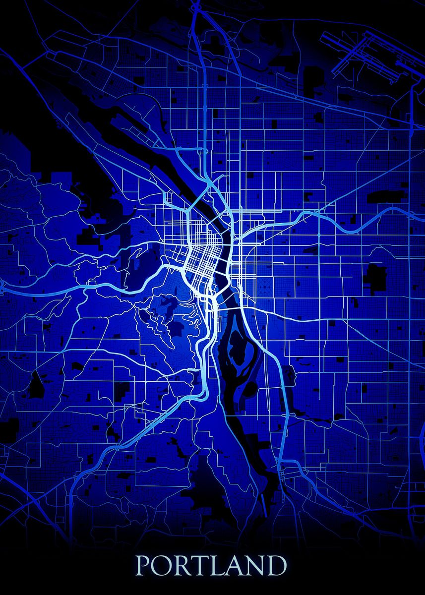 'Portland Blue Map' Poster, picture, metal print, paint by cuplizx ...