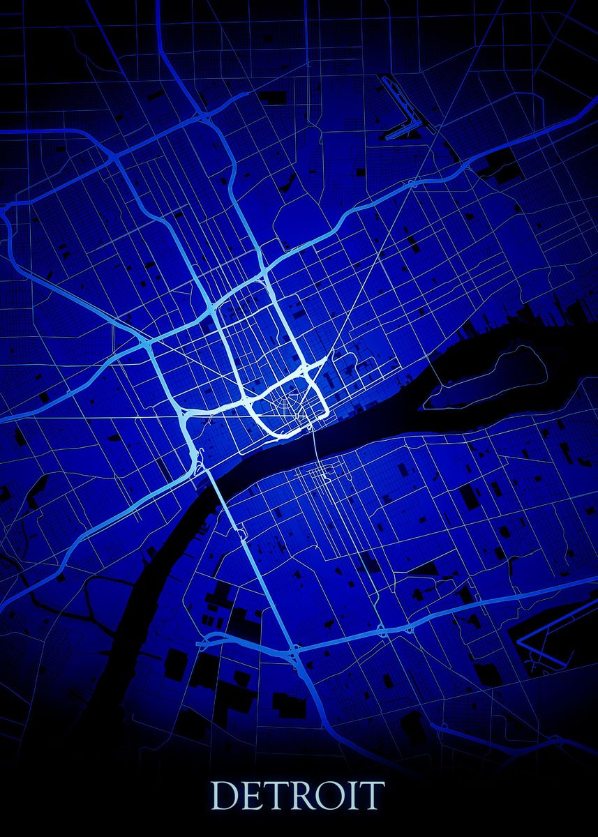 'Detroit Blue Map' Poster, picture, metal print, paint by cuplizx ...