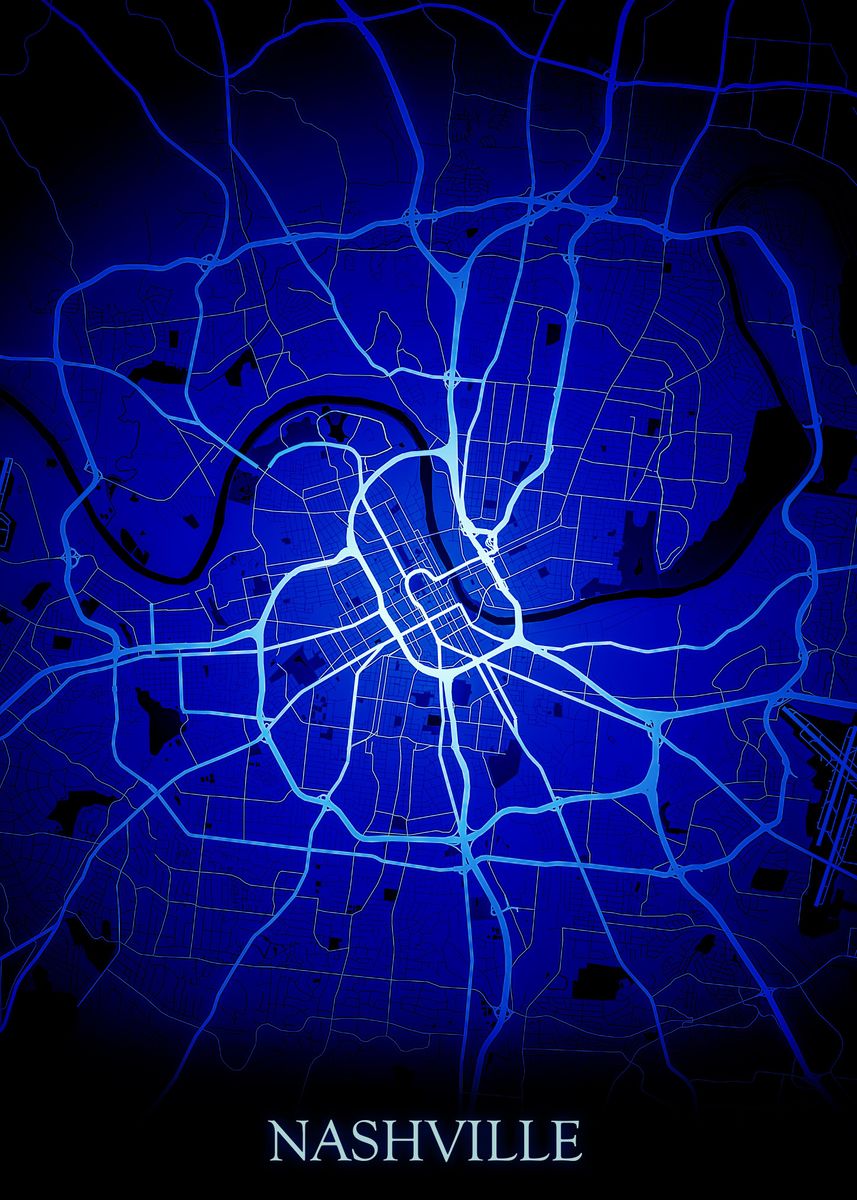 'Nashville Blue Map' Poster, picture, metal print, paint by cuplizx ...