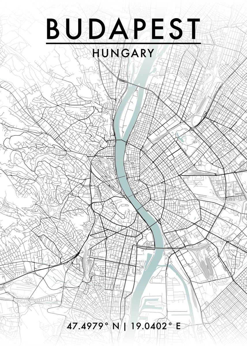 'Budapest City Map' Poster, picture, metal print, paint by Jon Rose ...