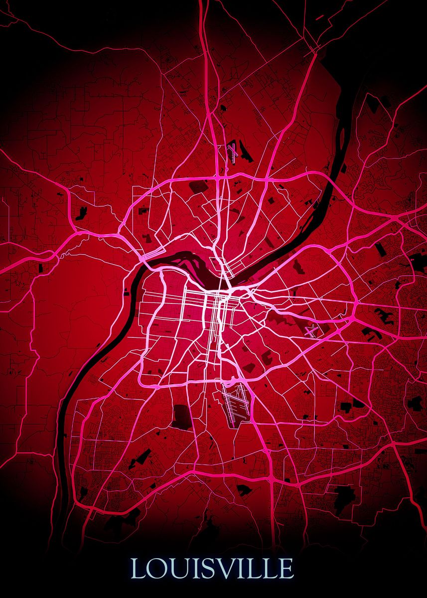 'Louisville Red Map' Poster, picture, metal print, paint by cuplizx ...