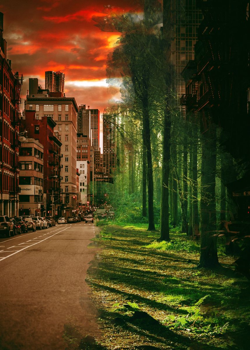'The City and Forest' Poster, picture, metal print, paint by Dedy ...