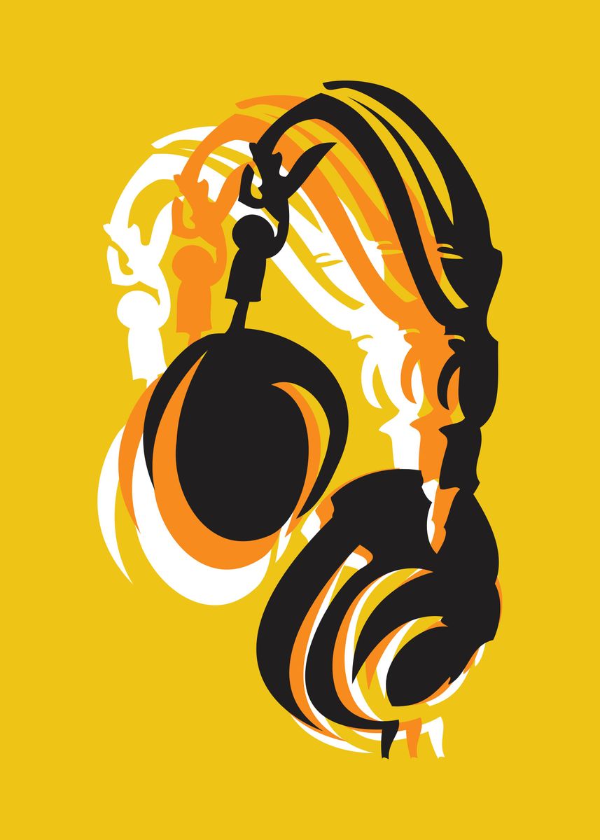 'Headphones Yellow' Poster, picture, metal print, paint by str8edgedude ...
