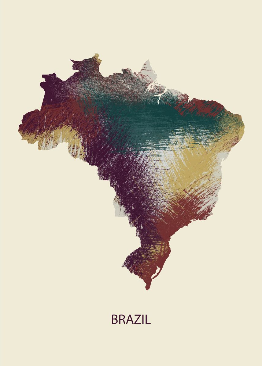'Brazil map' Poster, picture, metal print, paint by Nora Kiraly | Displate