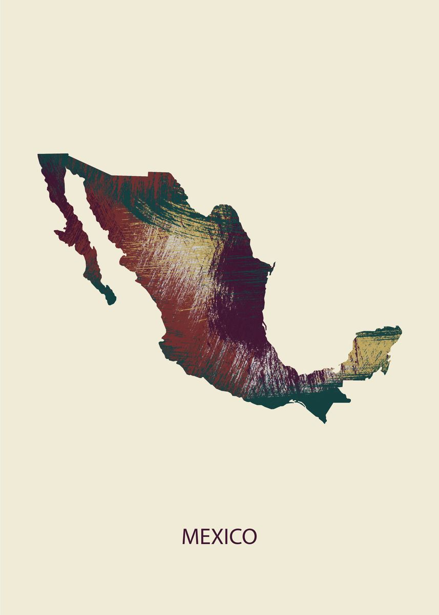 'Mexico map' Poster, picture, metal print, paint by Nora Kiraly | Displate