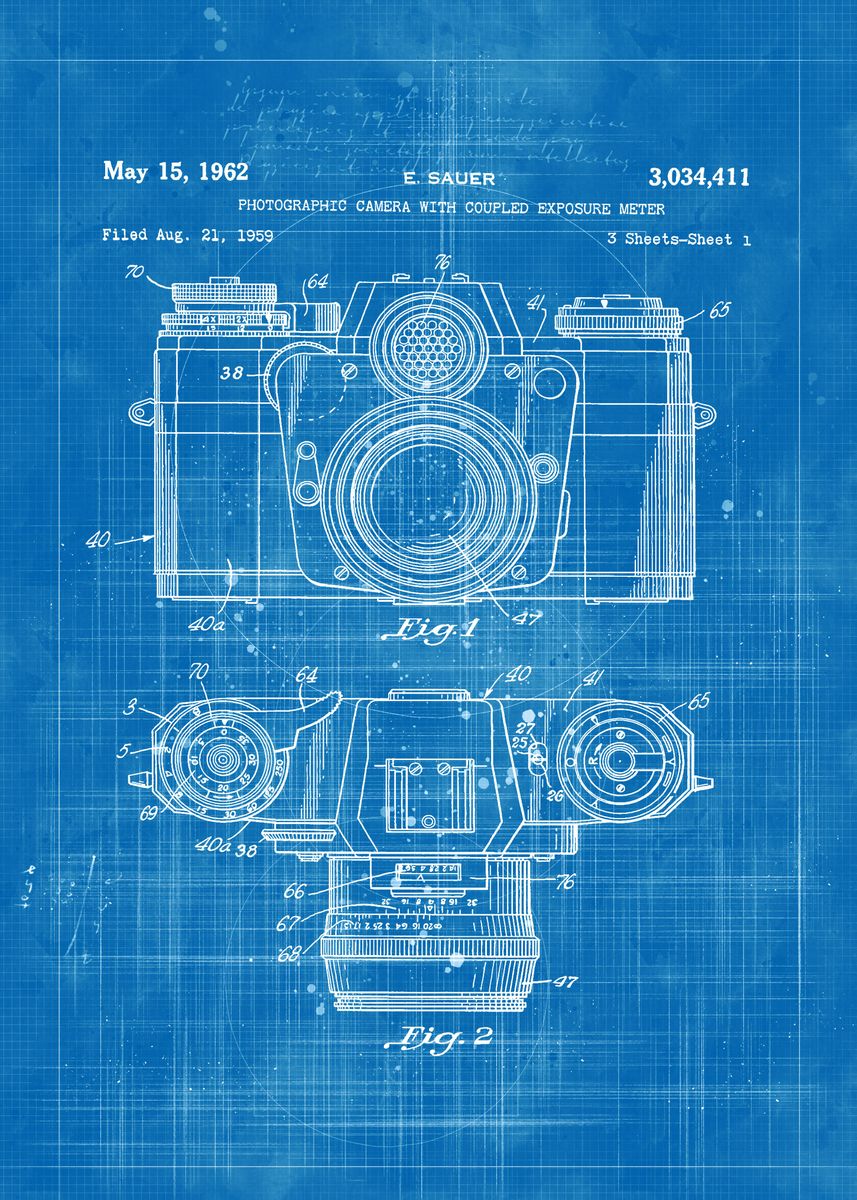 'A Camera Blueprint' Poster, picture, metal print, paint by Studio Six ...
