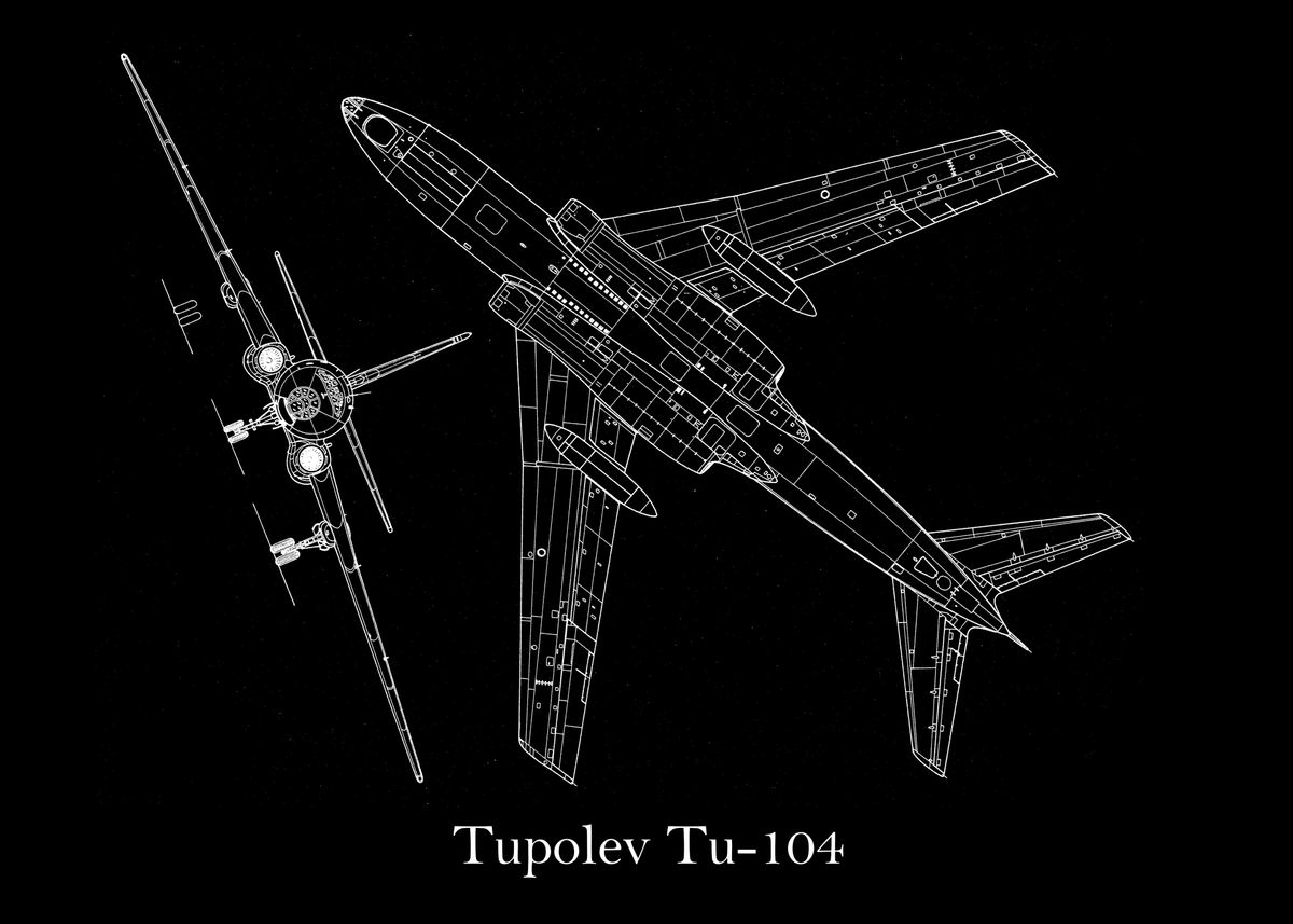 'Tupolev Tu104 Blueprint' Poster by B & W Arts | Displate
