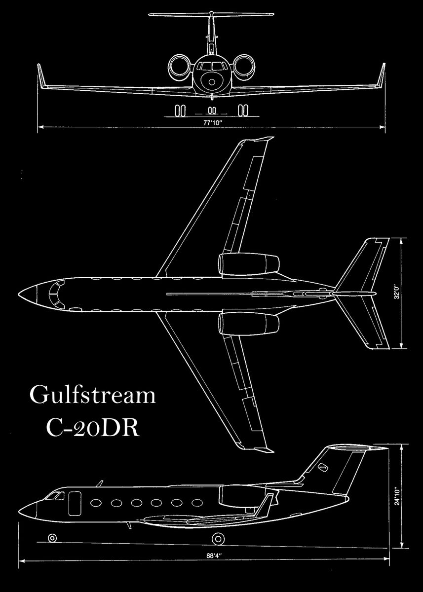 'Gulfstream C20DR blueprint' Poster, picture, metal print, paint by B ...