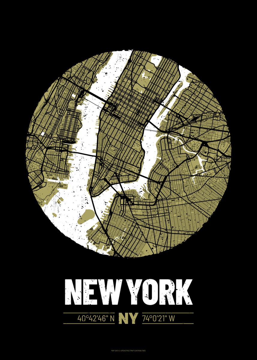 'New York City Map Design' Poster, picture, metal print, paint by ...