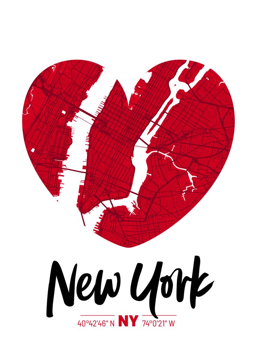 'New York City Map Design' Poster, picture, metal print, paint by ...