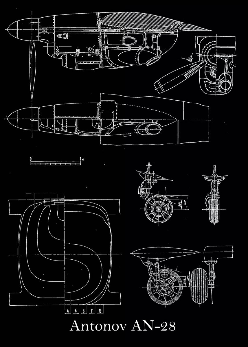 'Antonov AN28 Blueprint AN' Poster by B & W Arts | Displate