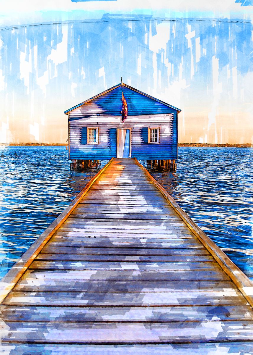 'Lake Jetty To Cabin USA' Poster, picture, metal print, paint by ...