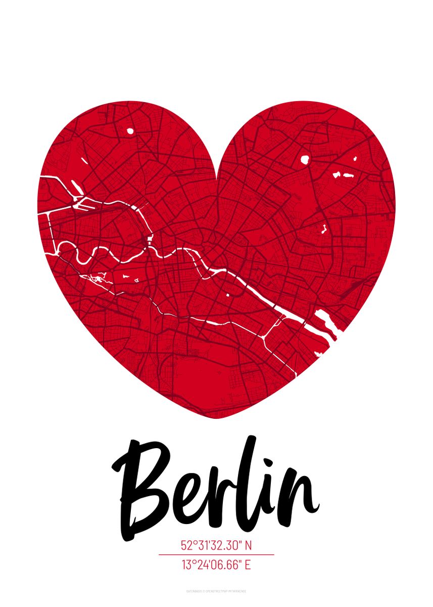 'Berlin City Map Design' Poster, picture, metal print, paint by ...