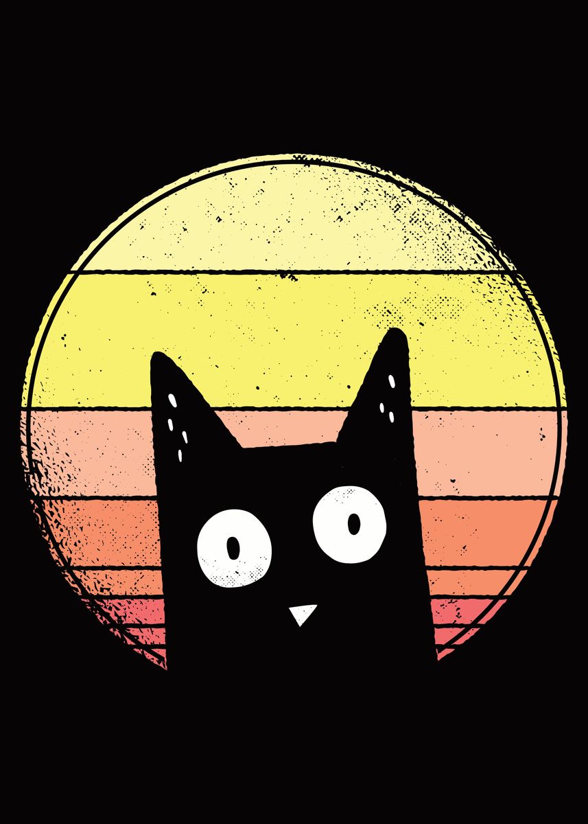 'Retro Cat' Poster, picture, metal print, paint by Weilichesmag | Displate